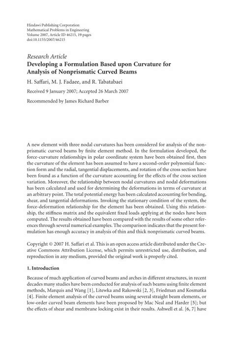 Pdf 2007developing A Formulation Based Upon Curvature For Analysis Of Nonprismatic Curved
