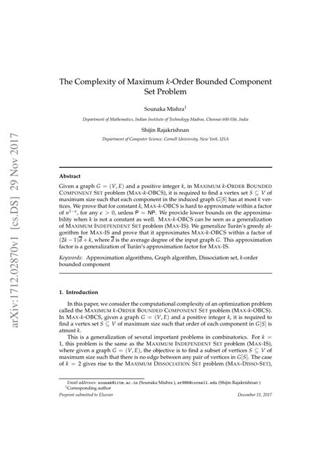 Pdf The Complexity Of Maximum K Order Bounded Component Set Problem