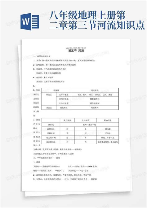 八年级地理上册第二章第三节河流知识点word模板下载编号qwyvbkok熊猫办公