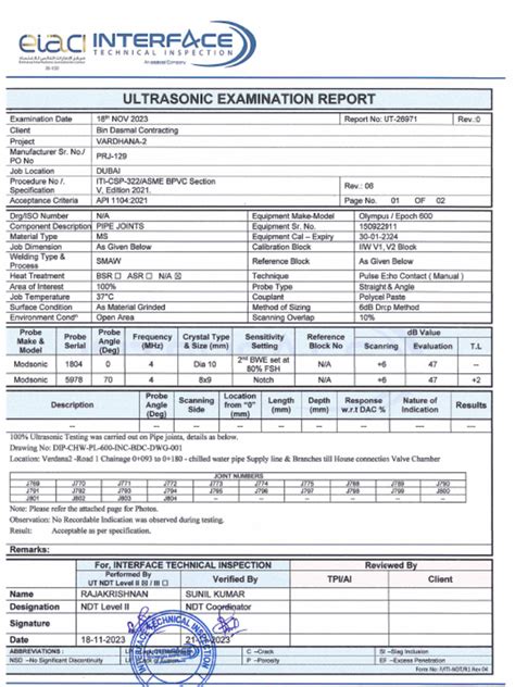 Ultrasonic Test Reports Pdf