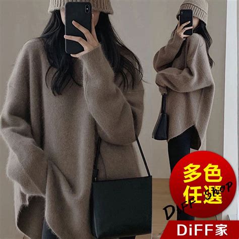 【diff】韓版溫柔慵懶開叉毛衣 針織上衣 長袖上衣 女裝 衣服 寬鬆上衣 顯瘦上衣 冬裝 發熱衣 過年女裝【w429】 蝦皮購物