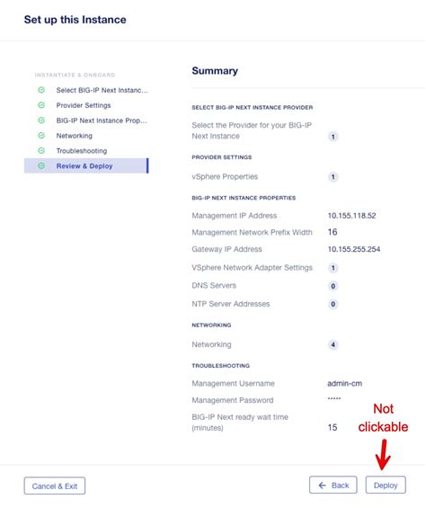 The Deploy Button Does Not Work When Deploying A New Big Ip Next Instance