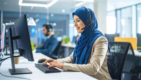 Focused Support Agent Wearing Headset Works At Modern Open Plan Office