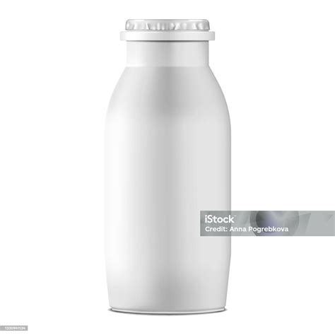 흰색 배경에 고립 된 호일 뚜껑이있는 흰색 빈 요구르트 병 사실적인 모형 우유 요구르트 유제품 패키지 벡터 모형 디자인용 템플릿 병에 대한 스톡 벡터 아트 및 기타 이미지