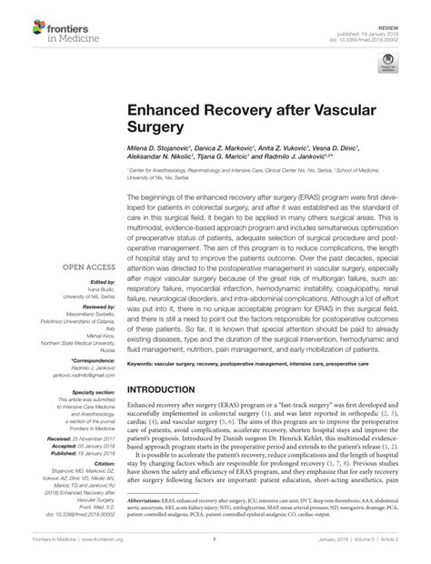 Pdf Enhanced Recovery After Vascular Surgery
