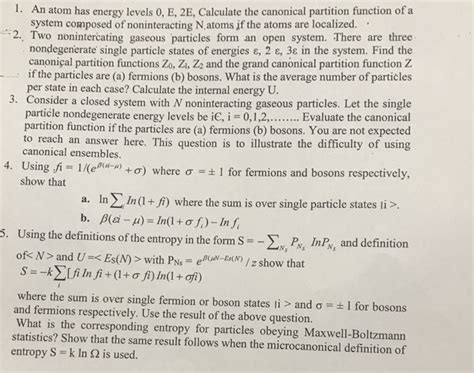solved 1 an atom has energy levels 0 e 2e calculate the