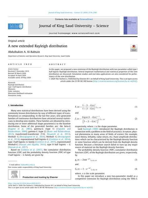 Pdf A New Extended Rayleigh Distribution