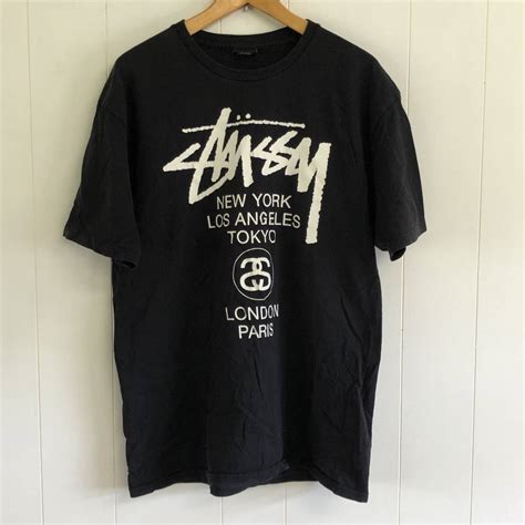 【やや傷や汚れあり】stussy ステューシー 半袖tシャツ ブラック Lサイズ 都市 世界 ロゴ ストリートの落札情報詳細 ヤフオク落札