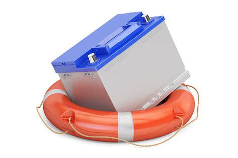 자동차 배터리 Lifebuoy 서비스 및 수리 개념 흰색 배경에 고립 된 3 차원 렌더링 자동차 배터리에 대한 스톡 벡터 아트