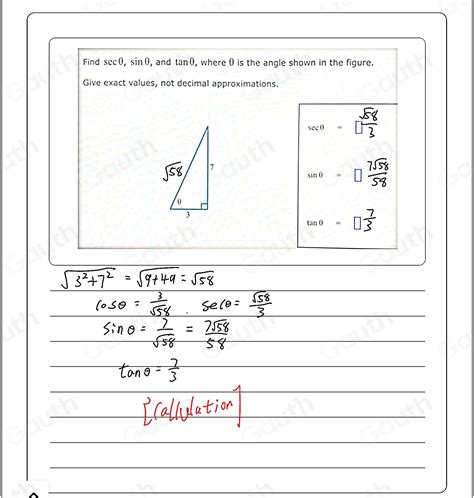 Solved Find Sec θ Sin θ And Tan θ Where θ Is The Angle Shown In