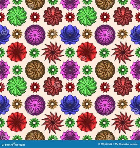 Geometric Colorful Abstract Seamless Pattern Flower Background Stock