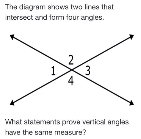 solved the diagram shows two lines that intersect and form four angles