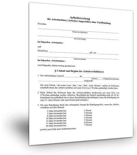 Vorlage Allgemeiner Arbeitsvertrag