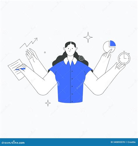 Female Multitasking Professional Holding Documents Clock And Pie Chart Flat Vector