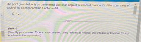 Solved The Point Given Below Is On The Terminal Side Of An