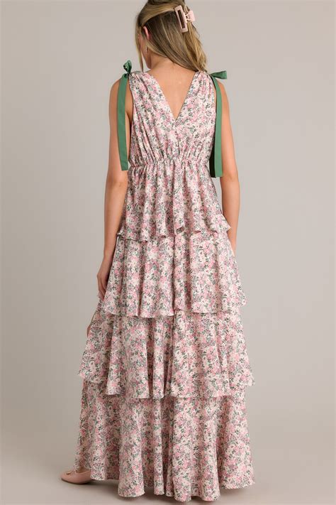 Pink Multi Floral Tiered Maxi Dress All Dresses Red Dress