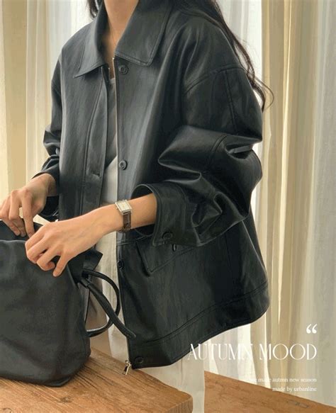 어반라인 오버핏 카라 하프 레더 자켓 하프트렌치코트 2color