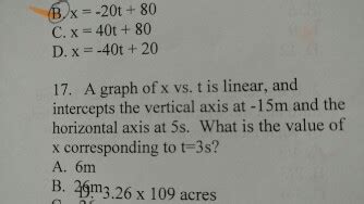 Solved A Graph Of X Vs T Is Linear And Intercepts The Chegg