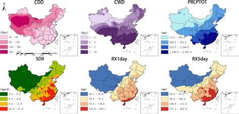 Spatial Distribution Of Six Precipitation Indices Download Scientific