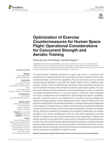Pdf Optimization Of Exercise Countermeasures For Human Space Flight Operational