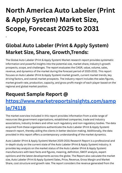 North America Auto Labeler Print And Apply System Market Size Scope Forecast 2025 To 2031 By