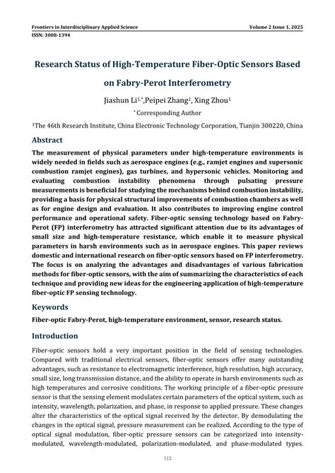 Pdf Research Status Of High Temperature Fiber Optic Sensors Based On Fabry Perot Interferometry