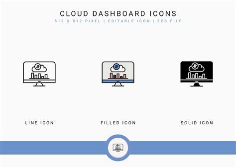 Cloud Dashboard Icons Set Vector Illustration With Solid Icon Line Style Data Center System