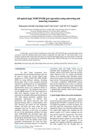 All Optical Logic XOR XNOR Gate Operation Using Microring And Nanoring