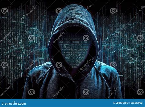 Masked Hacker Working On Computer Conceptual Illustration Generative