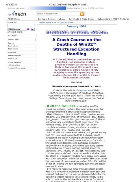 a crash course on thedepths of win32 structured exception handling msj