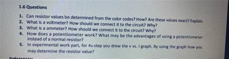 Solved 16 Questions 1 Can Resistor Values Be Determined