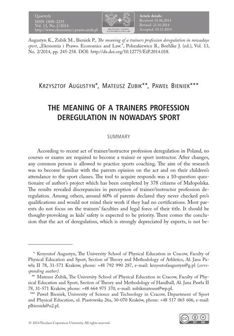 Pdf The Meaning Of A Trainers Profession Deregulation In Nowadays Sport