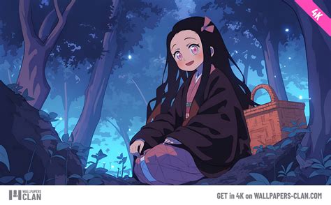 Free Nezuko Sitting In Forest Night Desktop Wallpaper 4k