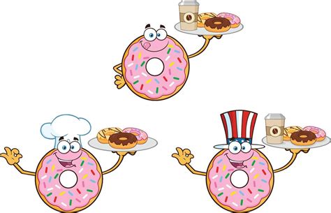 Cartoon Smiling Pink Frosted Donut Character With Colorful Sprinkles