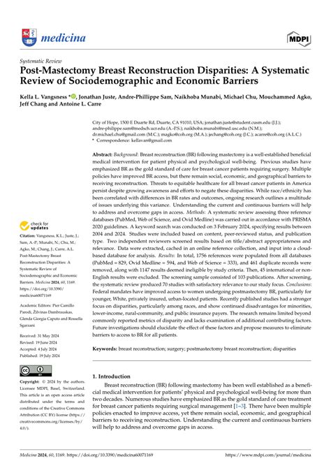 Pdf Post Mastectomy Breast Reconstruction Disparities A Systematic