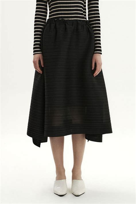Monplisse몽플리쎄 여자 가로 주름 플리츠 밴딩 스커트 블랙 Sivillage 에스아이빌리지