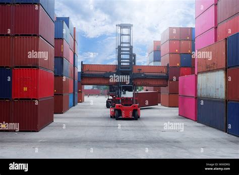 Crane Lifter Handling Container Box Loading To Depot Stock Photo Alamy