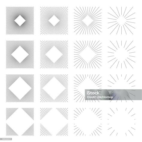 빈티지 스퀘어 태양의 세트는 다른 모양으로 버스트 트렌디 한 손으로 그린 복고풍 버스팅 광선 디자인 요소 힙스터 벡터 일러스트레이션 0명에 대한 스톡 벡터 아트 및 기타
