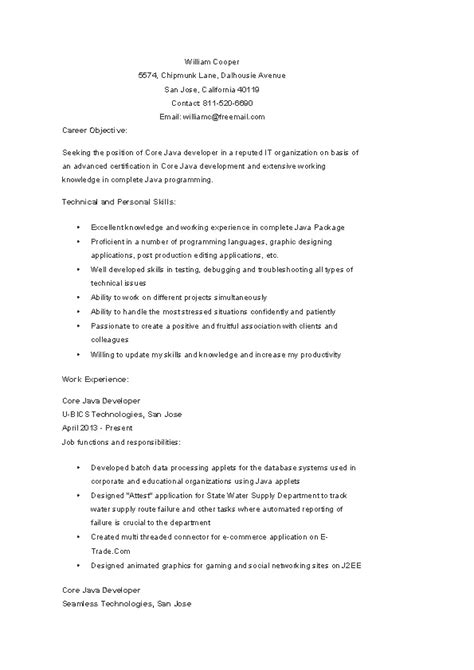Core Java Developer Resume Template Pdfsimpli