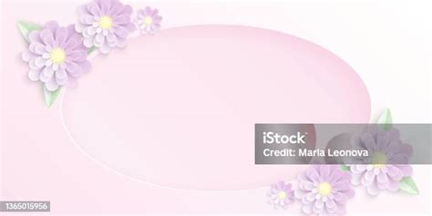 귀여운 파스텔 벡터 종이 보라색 꽃 녹색 잎과 중앙에 타원형 구멍 배경 잘라 배경을 잘라 인사말 카드 또는 결혼 초대를위한 보라색 레이어 요소와 꽃 템플릿 디자인 꽃 식물에