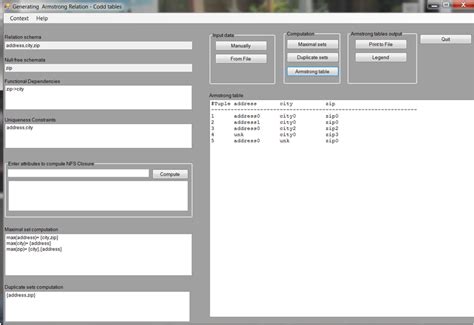 User Interface For Our Algorithm That Computes Armstrong Tables