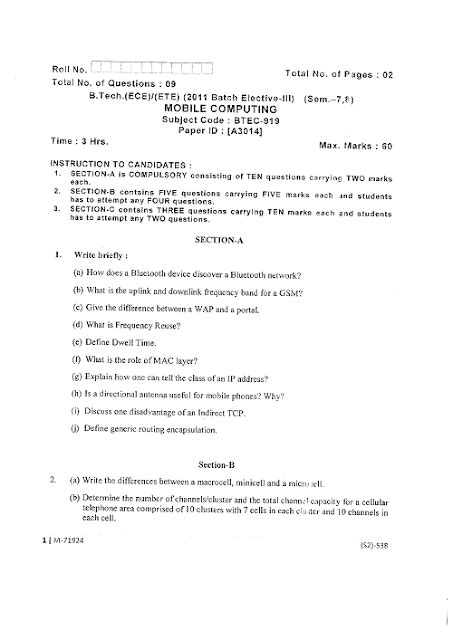 Btec 919 Mobile Computing Ptu Btech Ece Ete April May 2015 Question