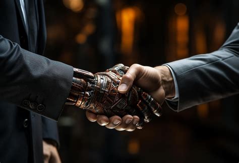 Premium Ai Image Robot And Man Hands In Handshake Ai Technology Development And Human Robot