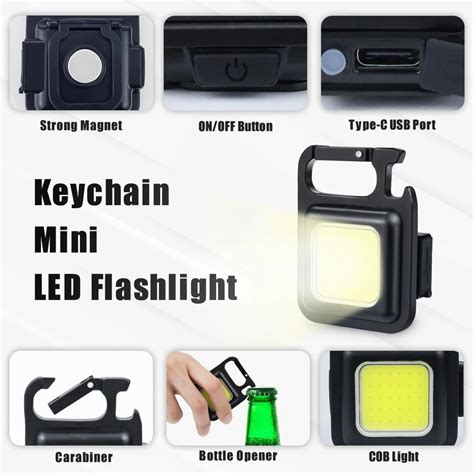 Keychain Light Mini Led Flashlight 500lm Portable Cob Usb Rechargeable