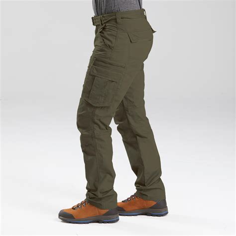 Mens Travel Trekking Cargo Pants Travel 100 Khaki Forclaz Decathlon