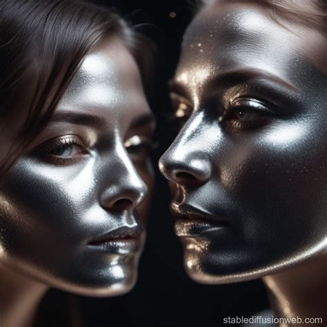 Fusion Of Two Non Binary Faces In Liquid Metal Stable Diffusion Online