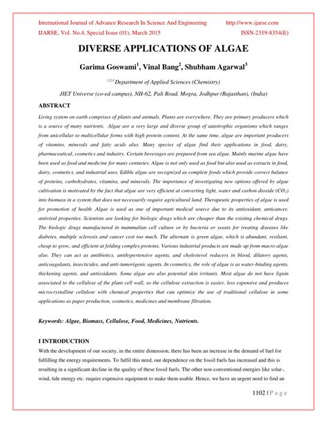 Pdf Diverse Applications Of Algae
