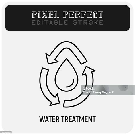 Water Treatment Water Drop In Arrows Purification Filtration Thin Line Icon Editable Stroke
