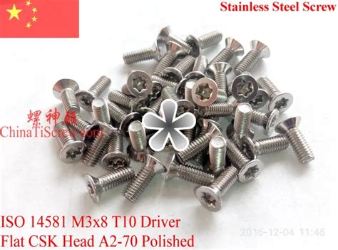Stainless Steel Screws M3x8 Torx T10 Driver ISO 14581 Flat CSK Head A2