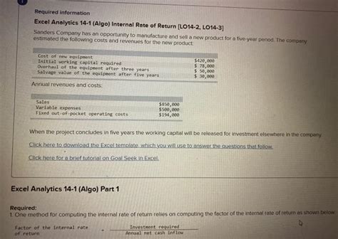 Solved Required Information Excel Analytics Algo Chegg Com